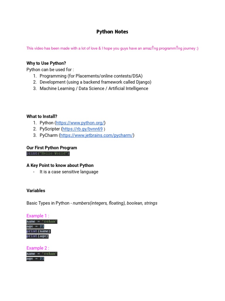 Python Notes 2024 Pdf Python Programming Language Boolean Data Type 1941