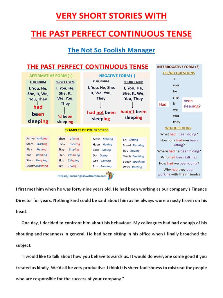 Past Perfect Continuous Tense Stories | PDF