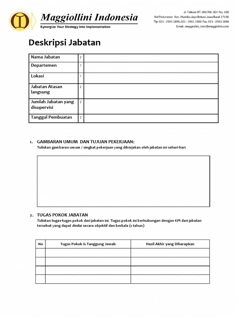 Formulir Deskripsi Jabatan - Job Description | PDF