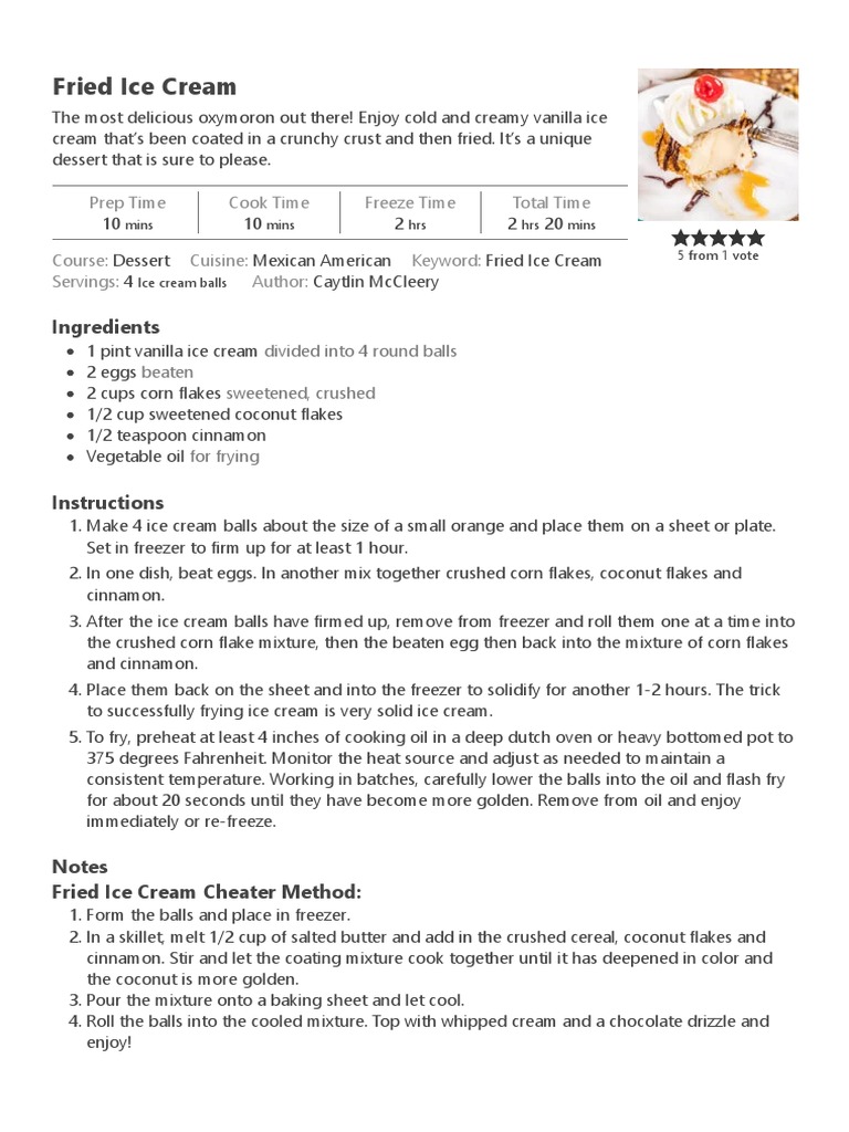 Fried Ice Cream - The Stay at Home Chef | PDF | Fat | Cooking