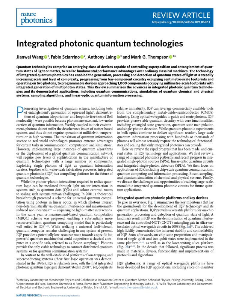 Integrated Photonic Quantum Technologies | PDF | Photonics | Quantum Mechanics