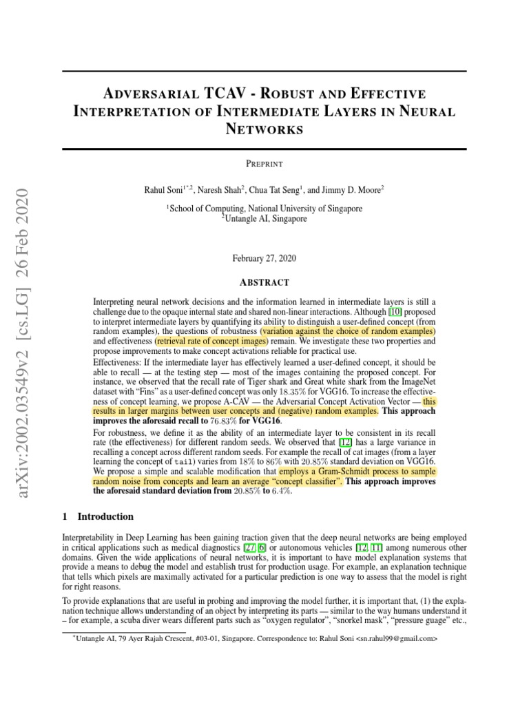 Adversarial Tcav - Robust and Effective Interpretation of Intermediate ...