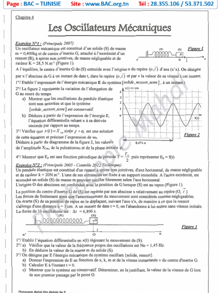 Série Révision - Les Oscillateurs Mécaniques - MR Mtibaa - Sfax | PDF