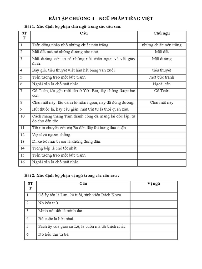 NMVNH BÀI TẬP CHƯƠNG 4 | PDF