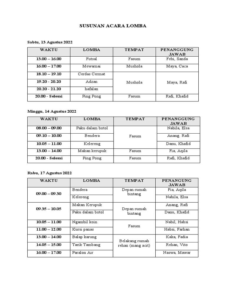 Susunan Acara 17 Agustus | PDF