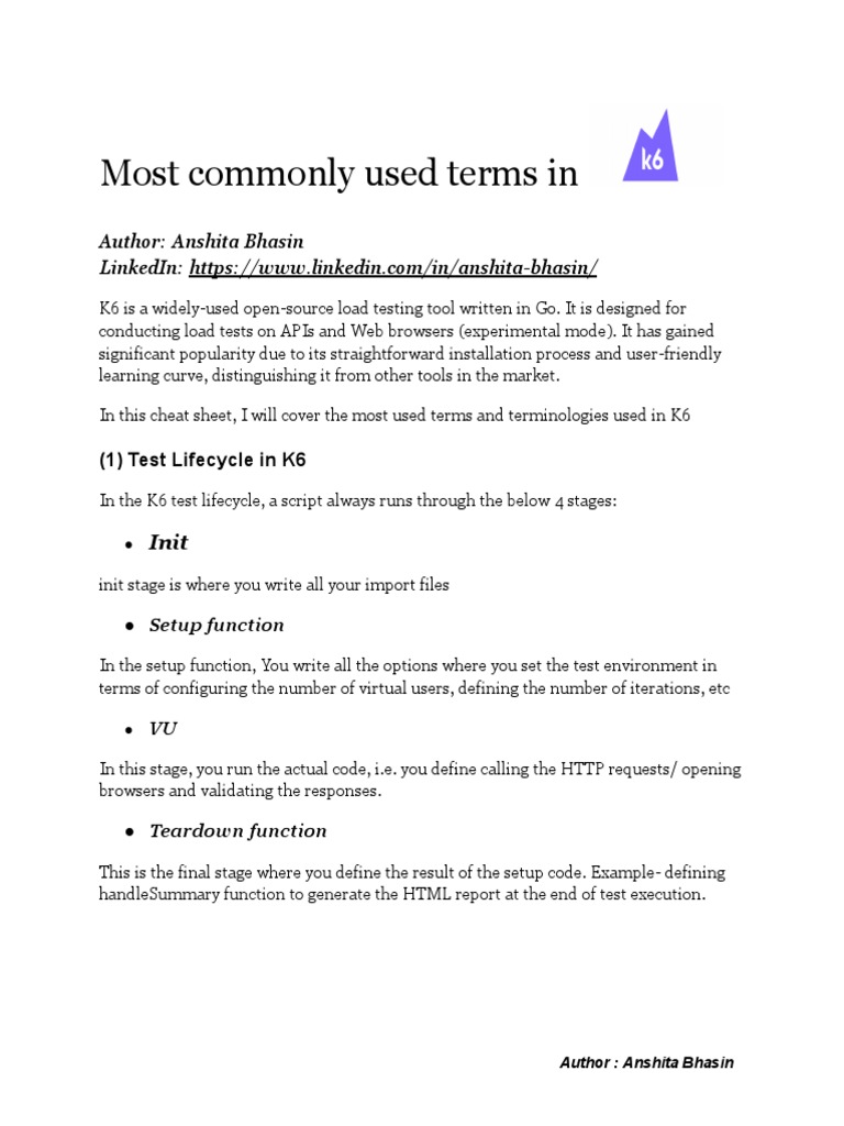 K6 Cheatsheet | PDF | Http Cookie | Computing