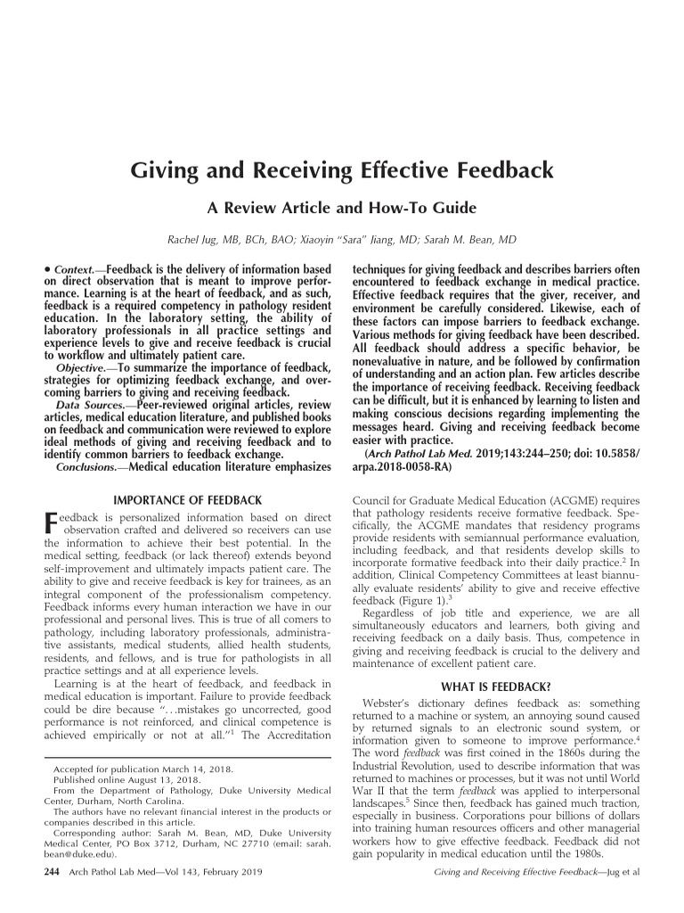 Giving and Receiving Effective Feedback A Review Article and How To ...