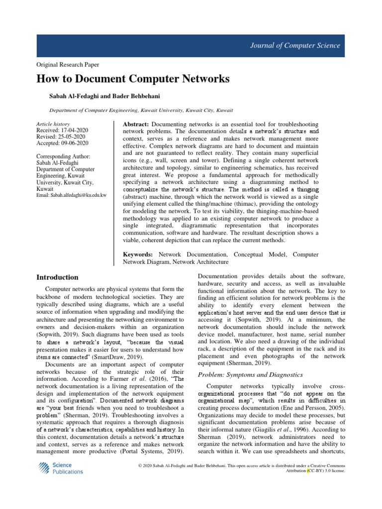 How To Document Computer Networks: Sabah Al-Fedaghi and Bader Behbehani | PDF | Computer Network ...