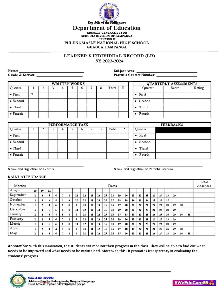 Individual Learner's Record (LR) | PDF | Learning | Cognition