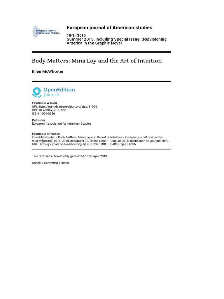Body Matters Mina Loy and The | PDF | Intuition | Unconscious Mind