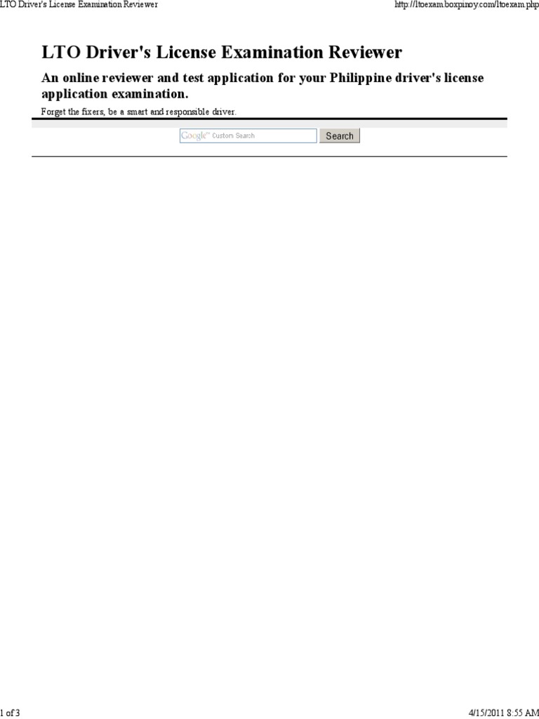 LTO Drivers License Examination Reviewer | PDF | Driver's License ...