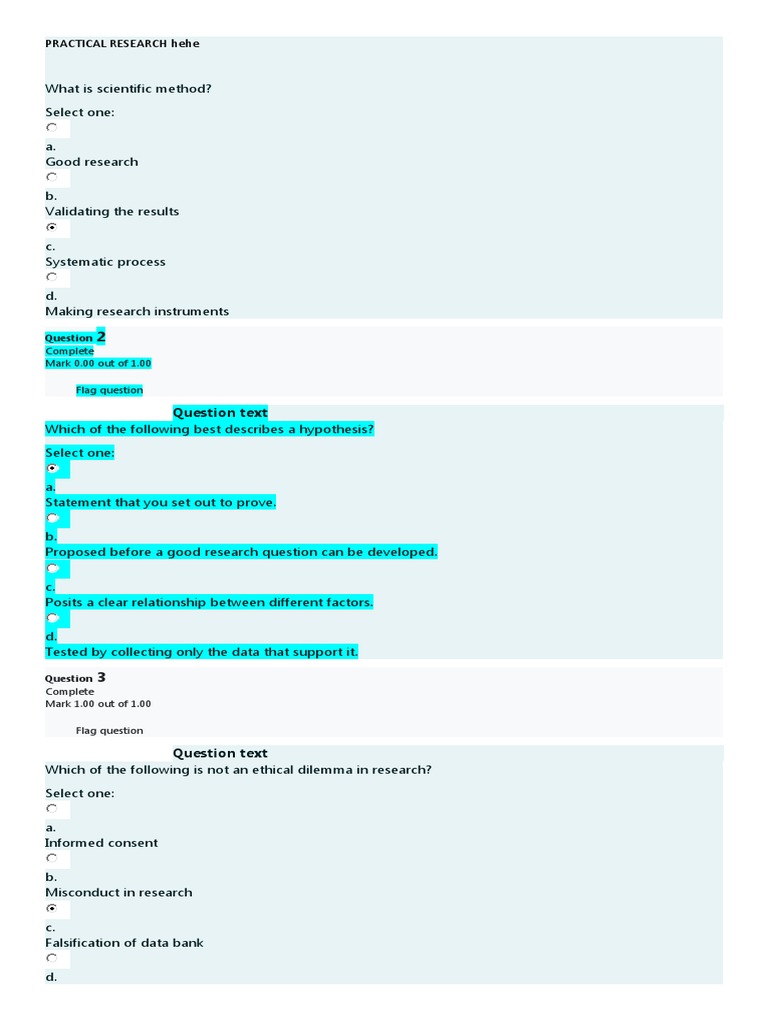 Research Methods and Ethics Quiz | PDF