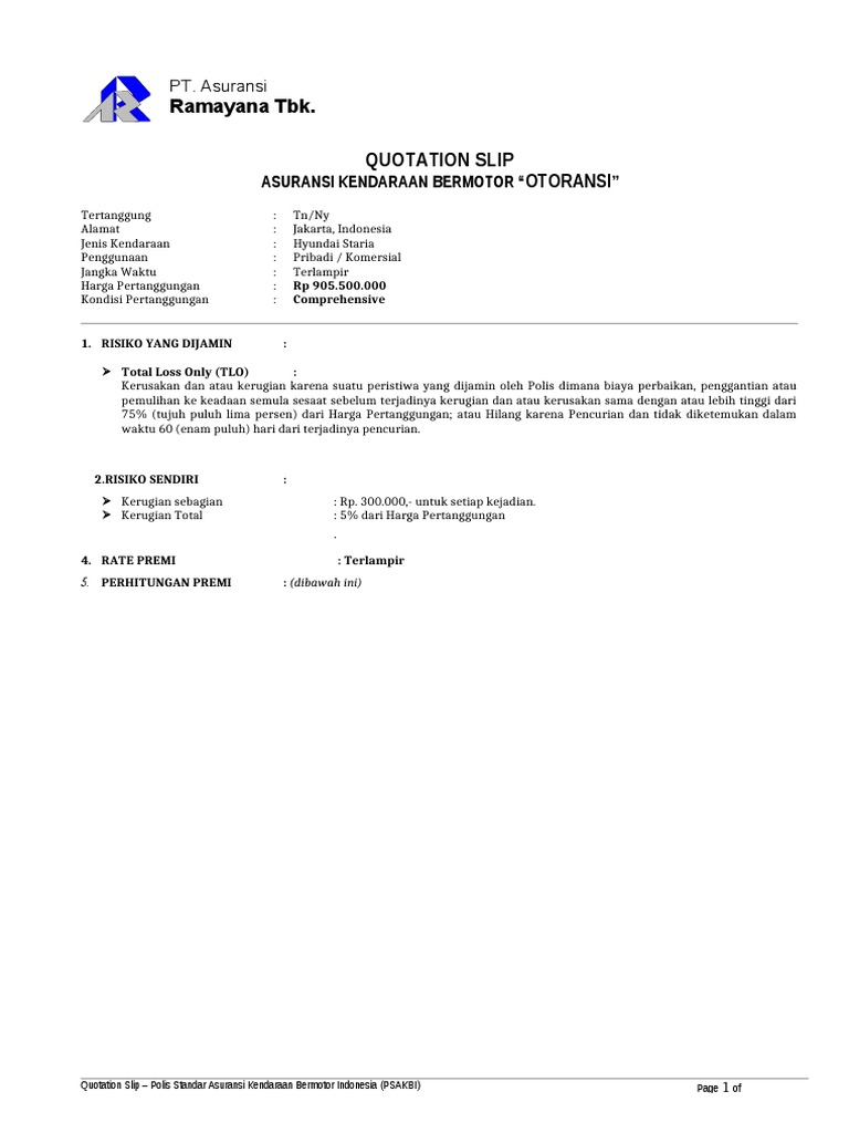 Perhitungan TLO Hyundai Staria | PDF