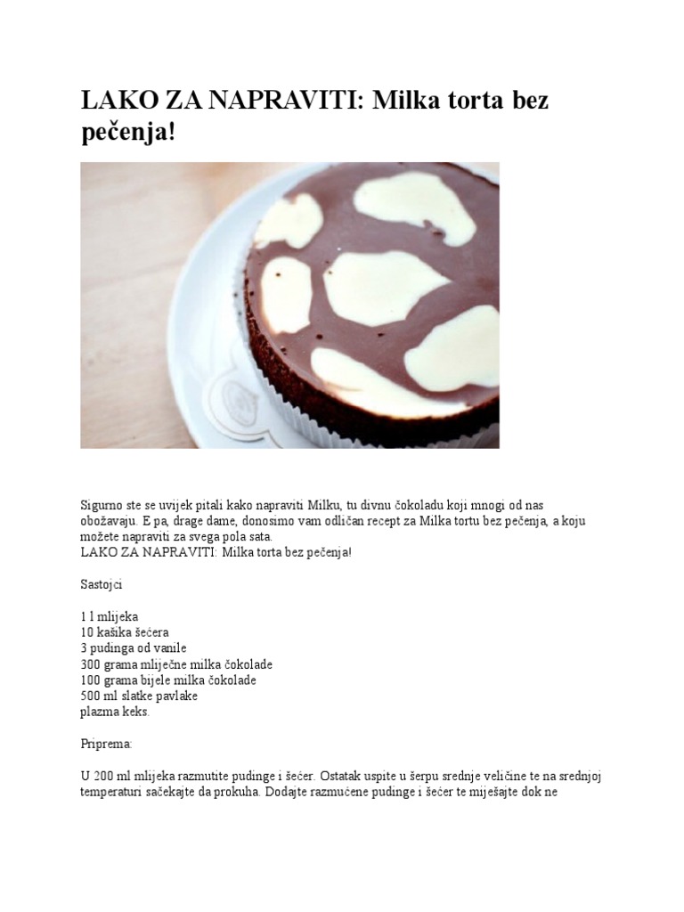 Milka Torta Bez Pecenja | PDF