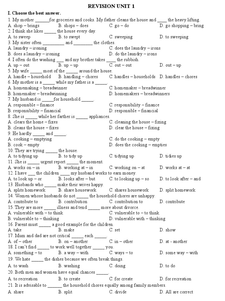(E10) - Revision Unit 1 | Download Free PDF | Family | Single Parent