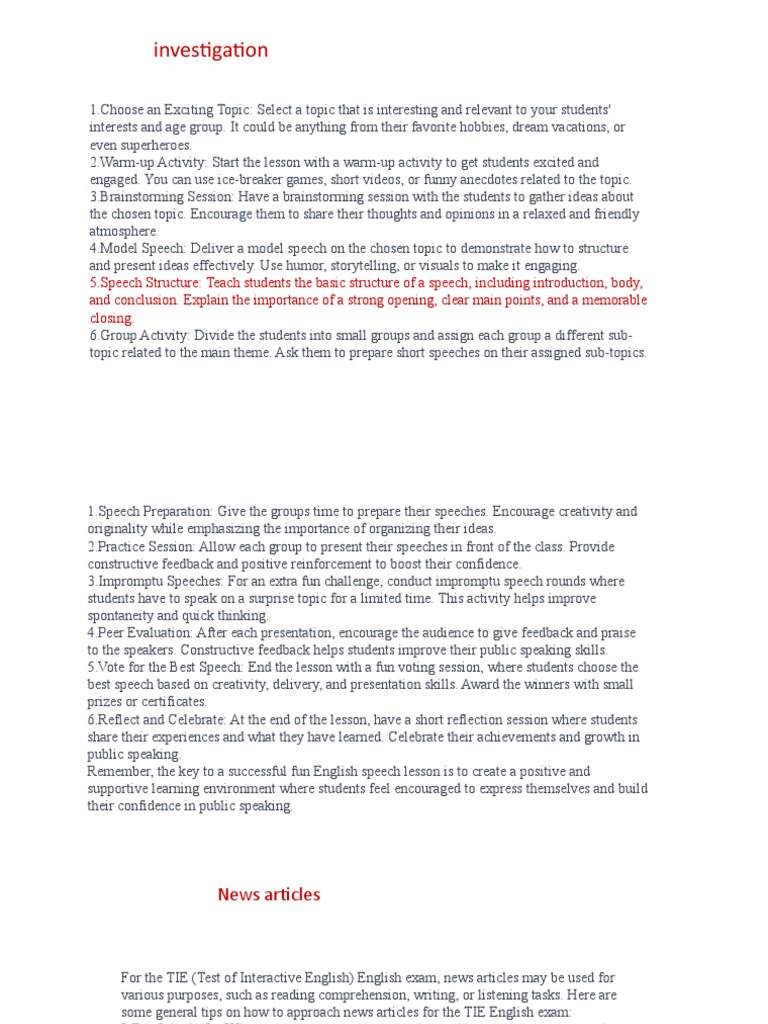 Tie Preparation (Investigation & News) | PDF | Reading Comprehension ...