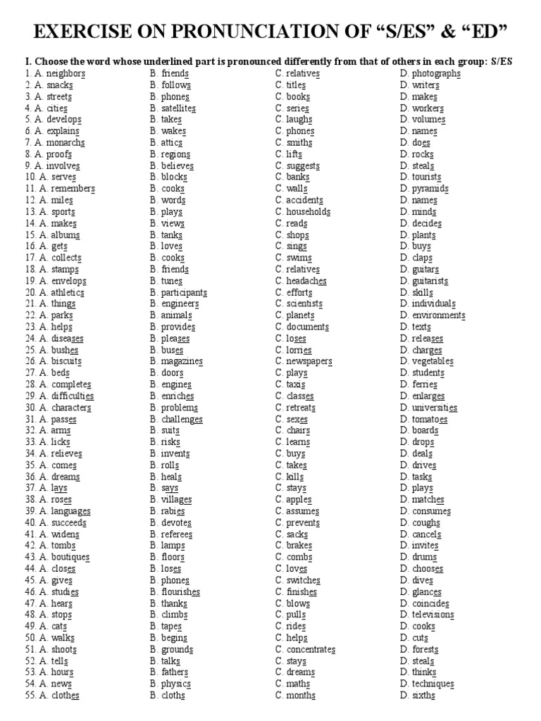 Exercise On Pronunciation of S-Es & Ed | PDF