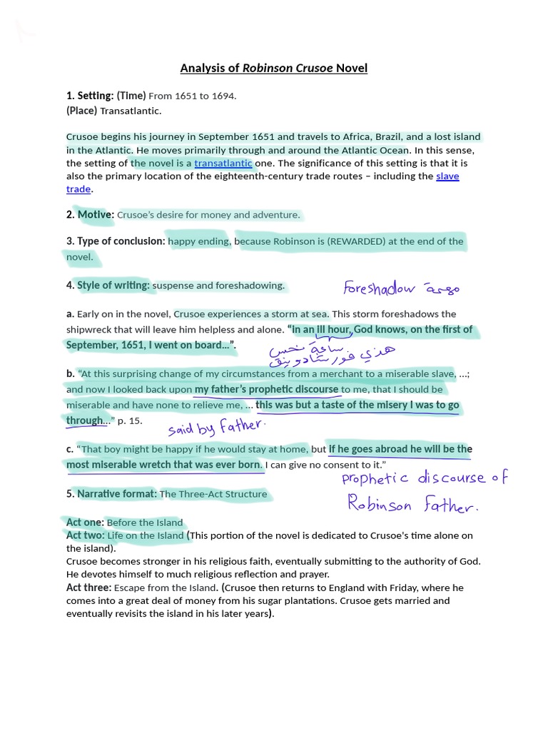 Robinson Crusoe's Analysis | PDF | Robinson Crusoe