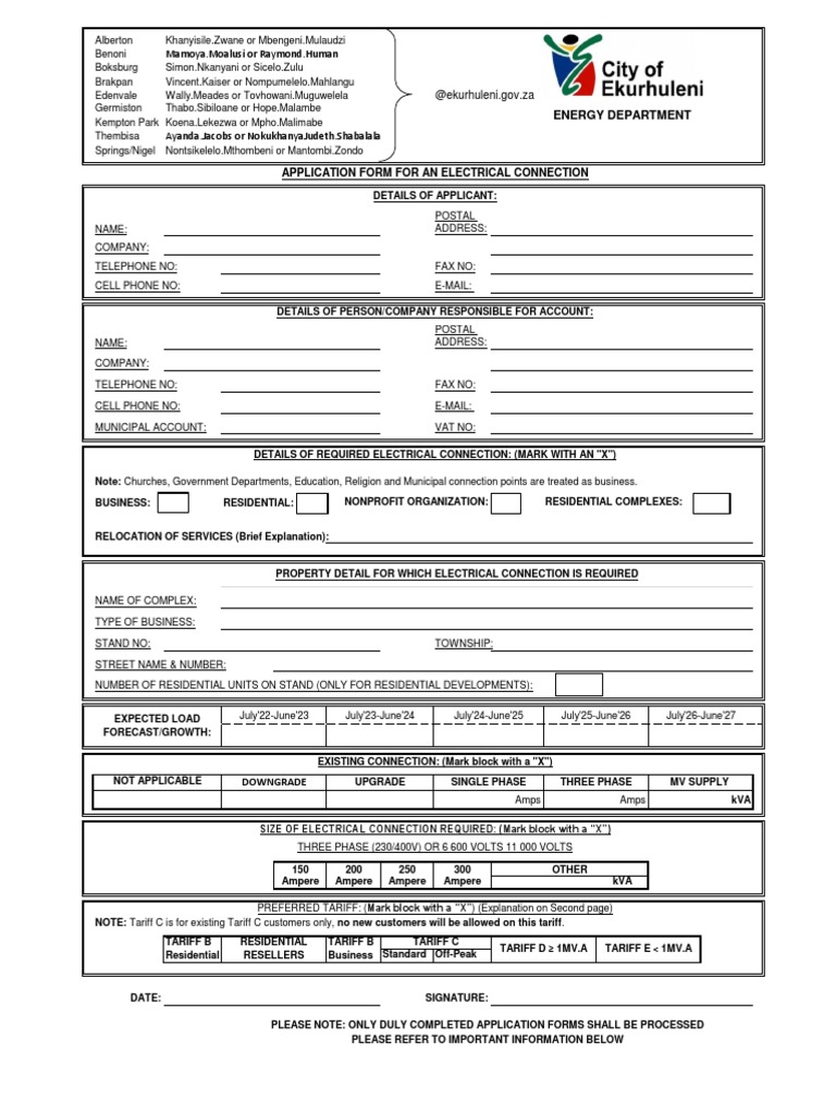 New Electricity Connection Application Form | PDF | Electric Power ...