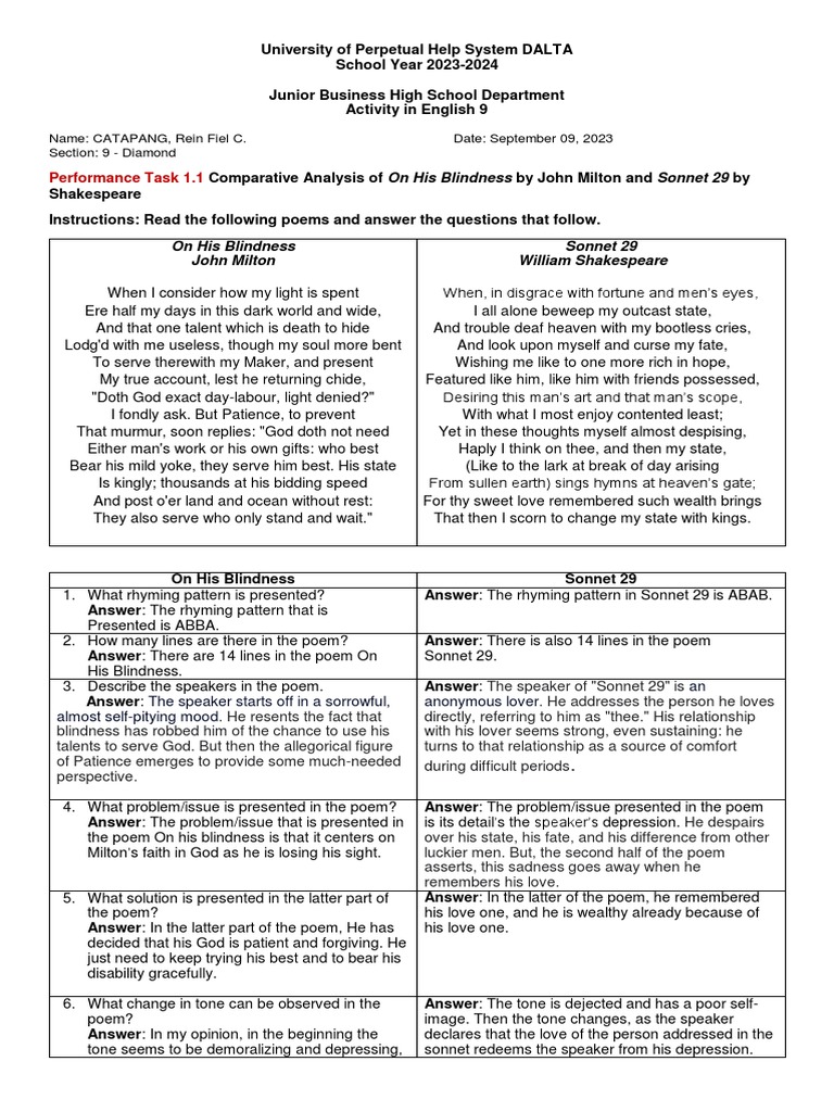 Comparative Analysis of Sonnets | PDF | Poetry | Sonnets