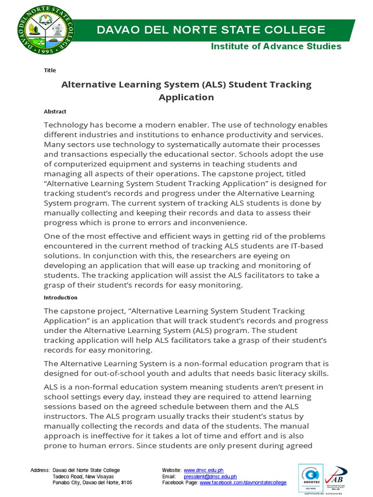 Davao Del Norte State College: Alternative Learning System (ALS) Student Tracking Application ...