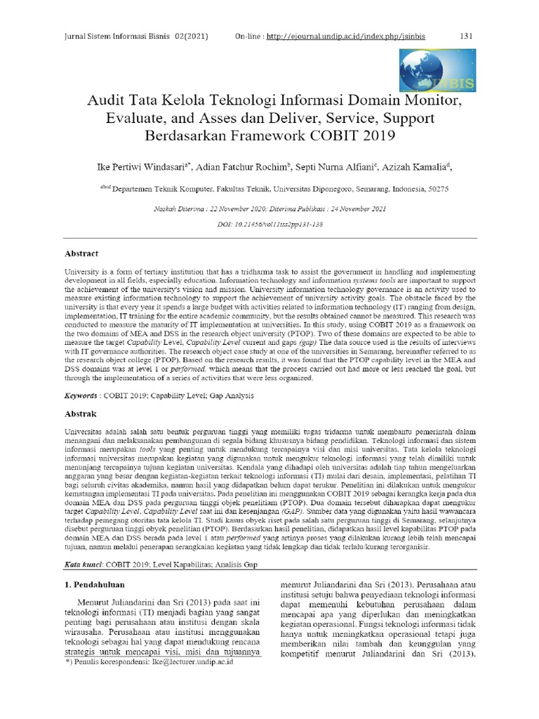 Audit Tata Kelola Teknologi Informasi Domain Monitor, Evaluate, and ...