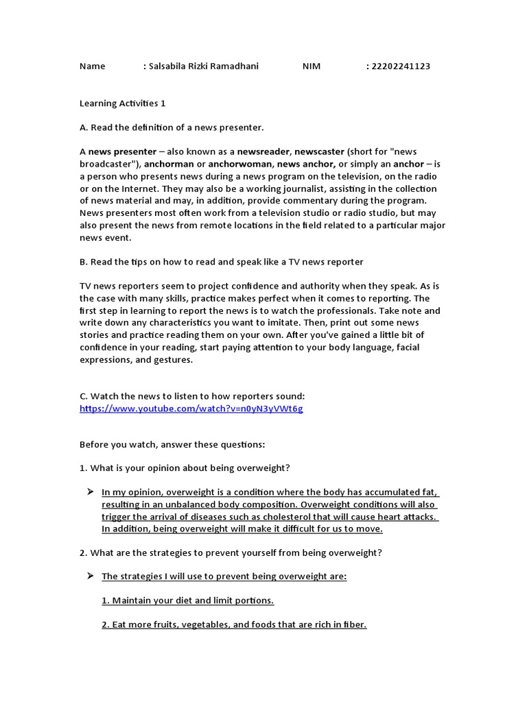 Learning Activities 1 - News Reading | PDF | News | Human Communication