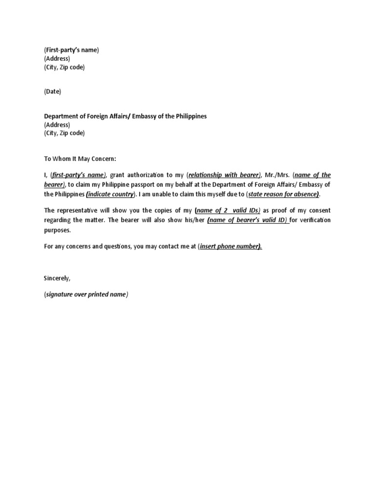 Sample Template For Passport Dfa or Embassy | PDF