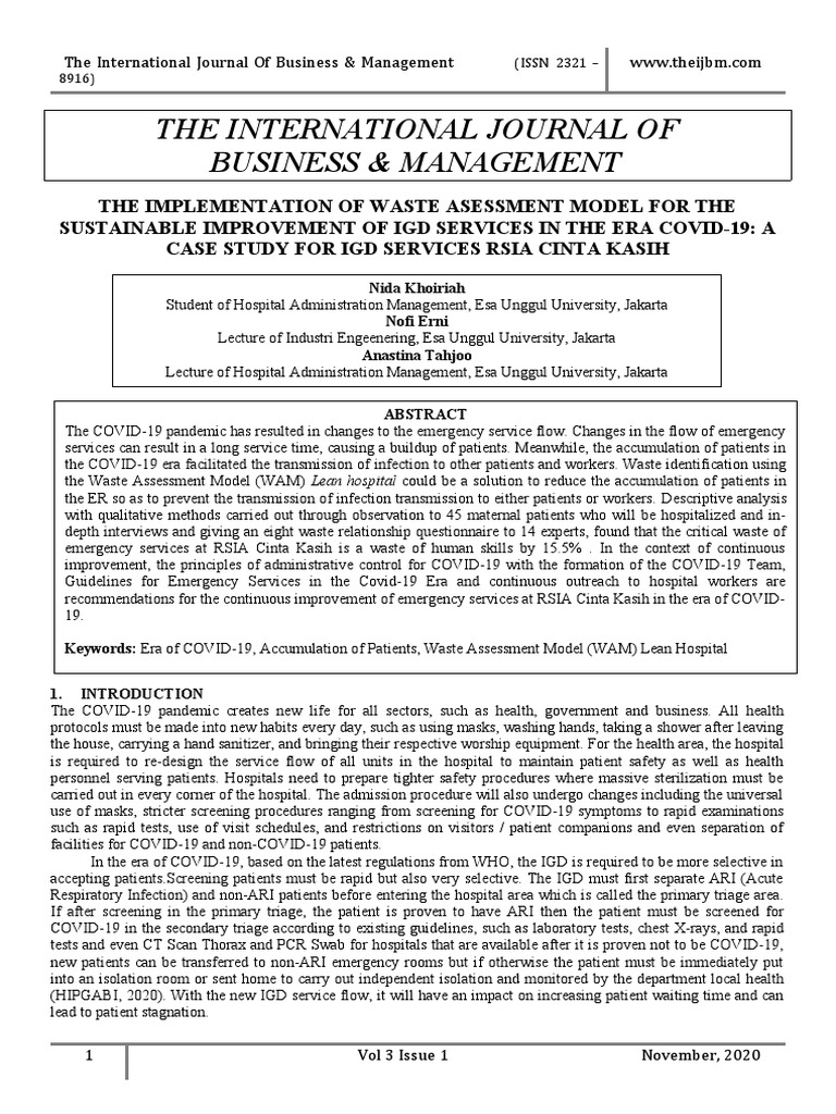 The Ijbm Journal-Nida Khoiriah From Indonesia-Lean Hospital | PDF ...