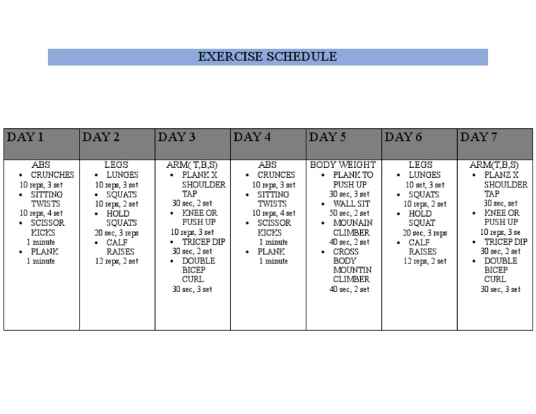 Exercise Schedule Pdf