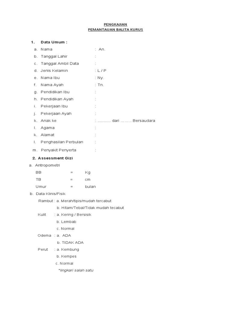 Blanko Kunjungan Balita Kurus | PDF