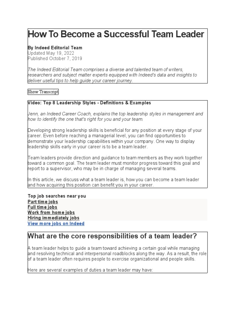 How To Become A Successful Team Leader | PDF | Leadership | Goal