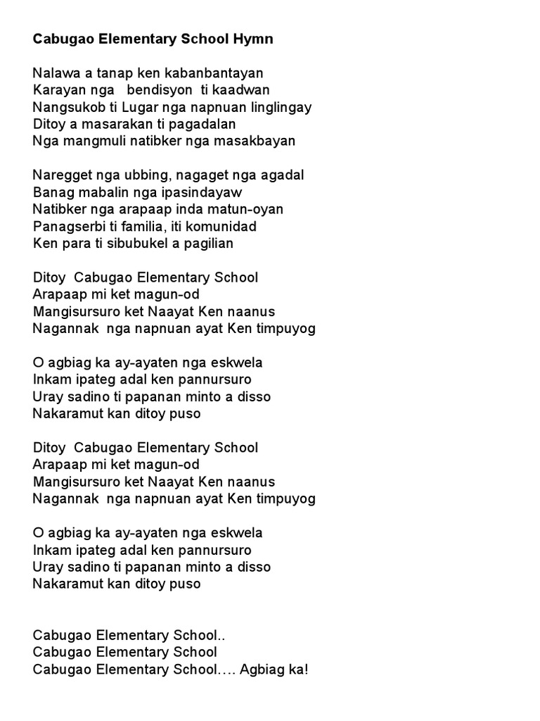 Cabugao Elementary School Hymn | PDF