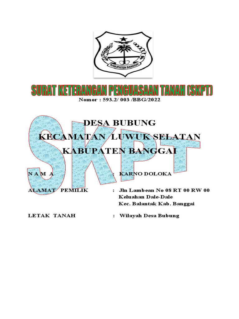 Pemerintah Kabupaten Banggai SKPT Karno Doloka | PDF