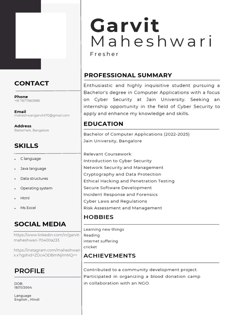 Black White Minimalist CV Resume-1 | PDF