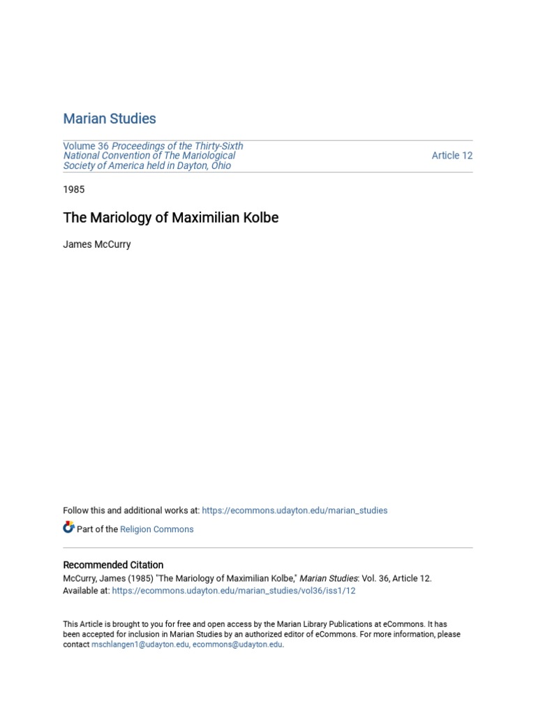 The Mariology of Maximillian Kolbe | PDF | Mary, Mother Of Jesus | Trinity
