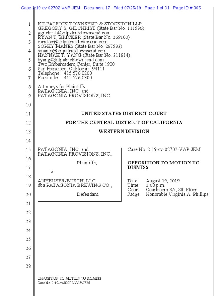 Patagonia V ANHEUSER-BUSCH, LLC | PDF