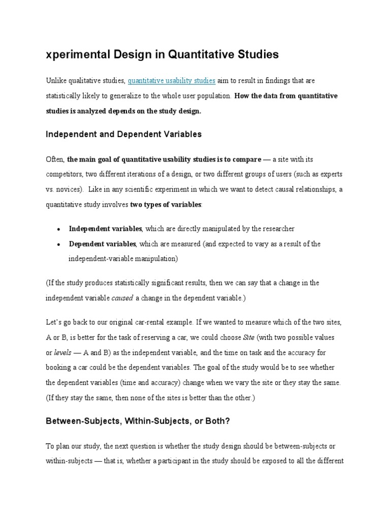 Between-Subjects vs. Within-Subjects Design | PDF | Experiment ...