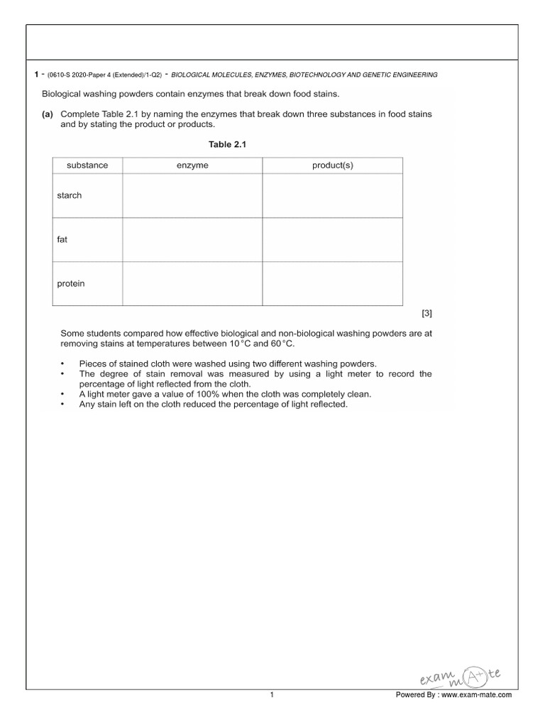 IGCSE Biology Past Year Questions - Enzymes | PDF | Biotechnology ...