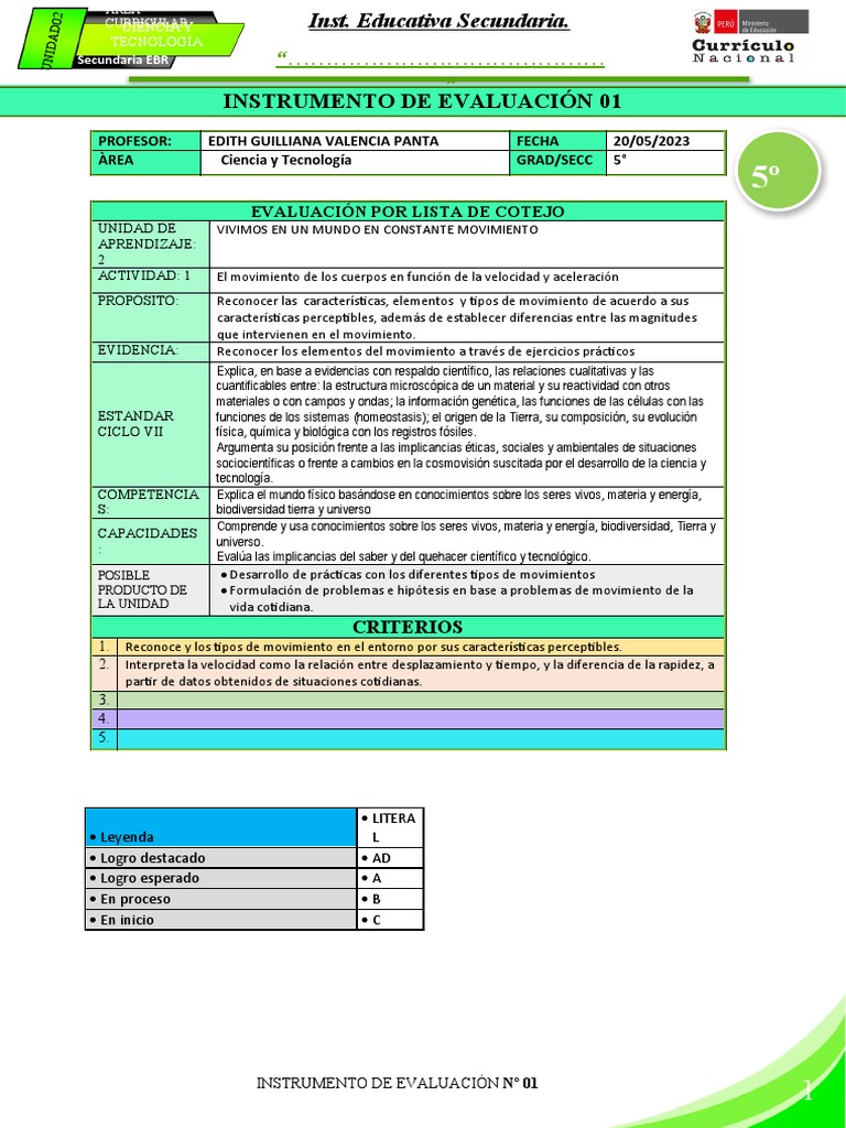 5º LC Act 1 - Cyt-U1 Lista de Cotego de Mruv | PDF | Organismos | Biodiversidad