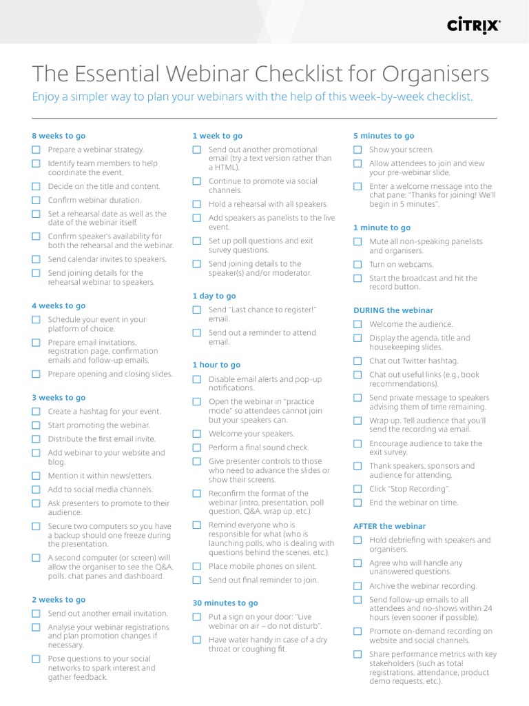 615EN - WP - The Essential Webinar Checklist For Organisers | PDF | Citrix Systems | Web ...