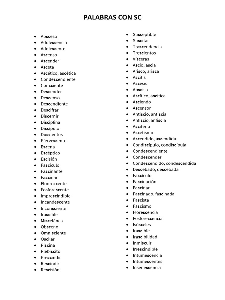 Palabras en español con "sc" | PDF