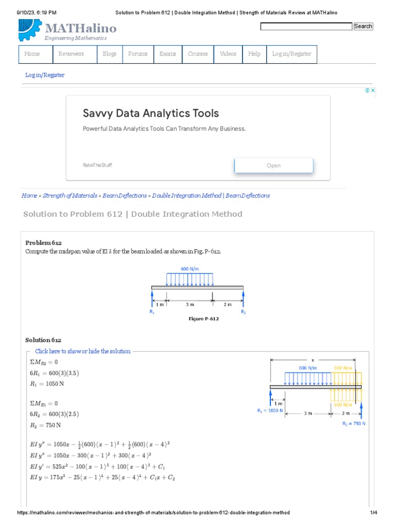 Solution To Problem 612 - Double Integration Method - Strength of ...