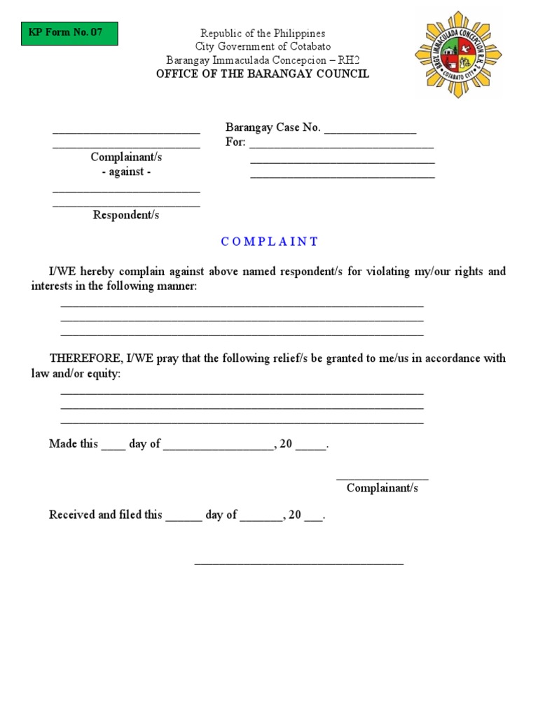 KP FORM 7 - Complaint | PDF