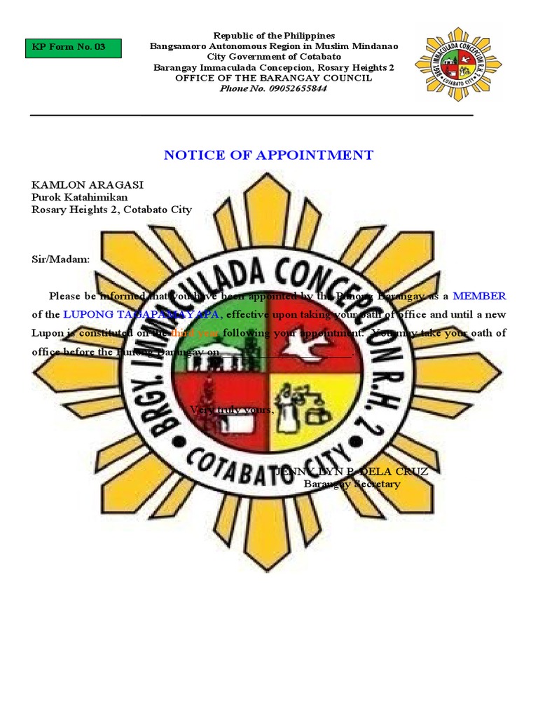 KP FORM 3 - Notice of Appointment | PDF