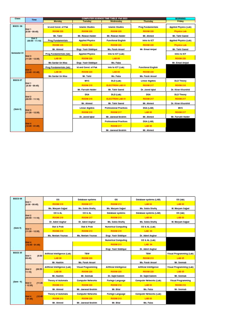 CS (Morning) TIMETABLE FALL 2023 v1 | PDF | Physical Sciences | Information And Communications ...