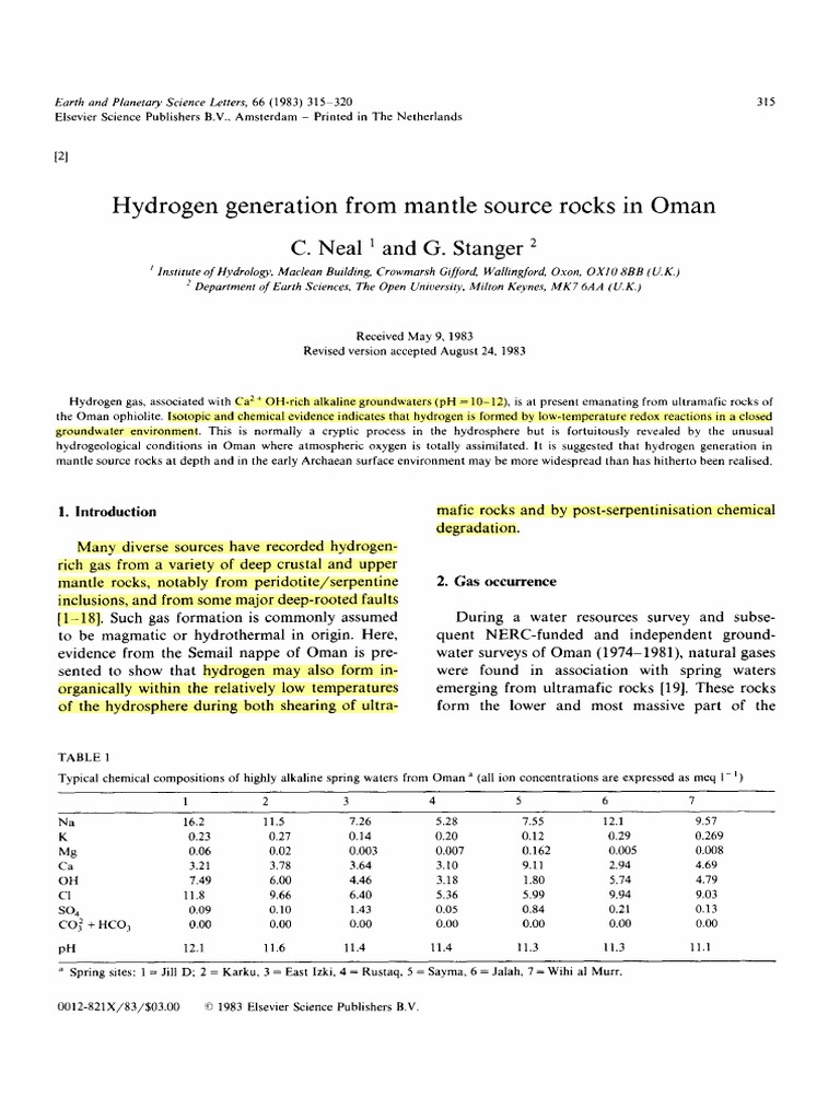 Neal - Stanger - 1983 - Hydrogen Generation From Mantle Source Rocks in ...