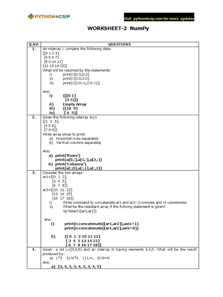 Worksheet-2 NumPy | PDF | Computational Science | Applied Mathematics Worksheet-2 NumPy | PDF | Computational Science | Applied Mathematics
