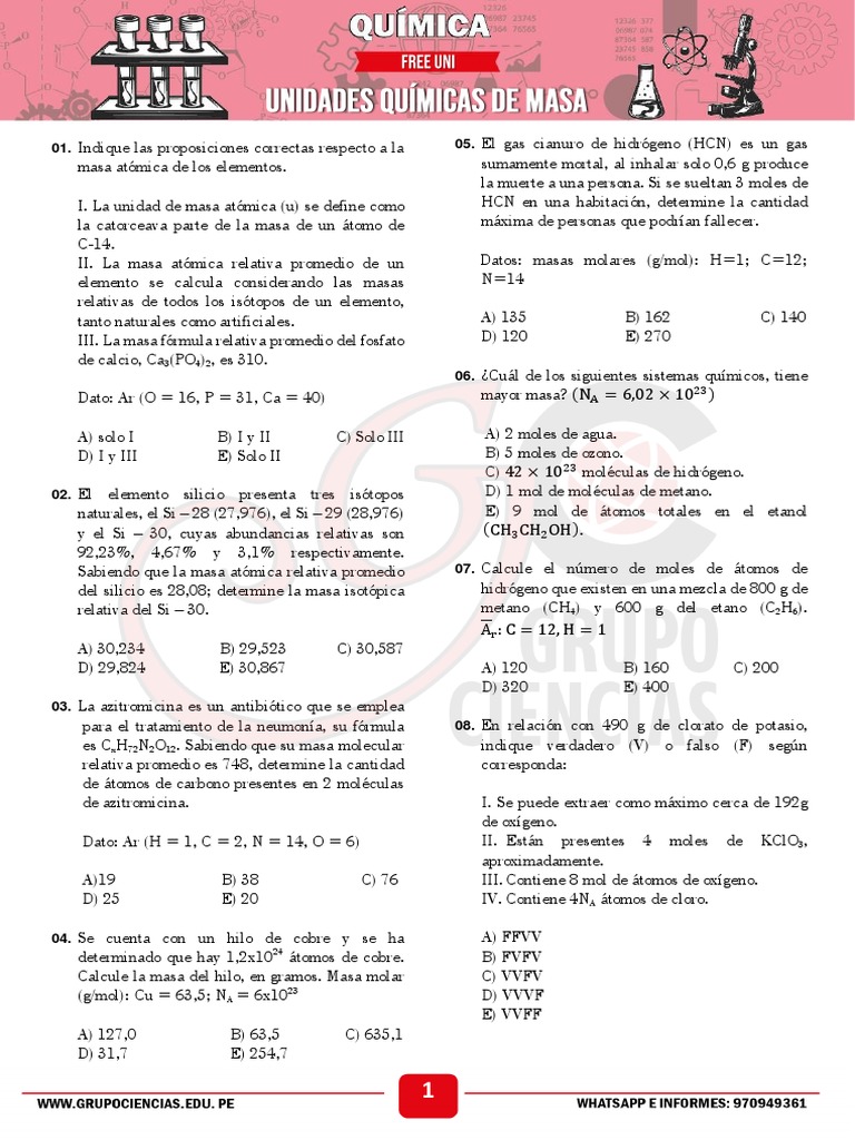 Unidades Químicas de Masa - Química | PDF | Mole (Unidad) | Benceno