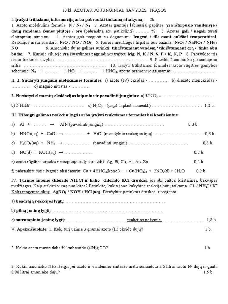 10 Kl. KD AZOTAS, JO JUNGINIAI, SAVYBĖS, TRĄŠOS | PDF